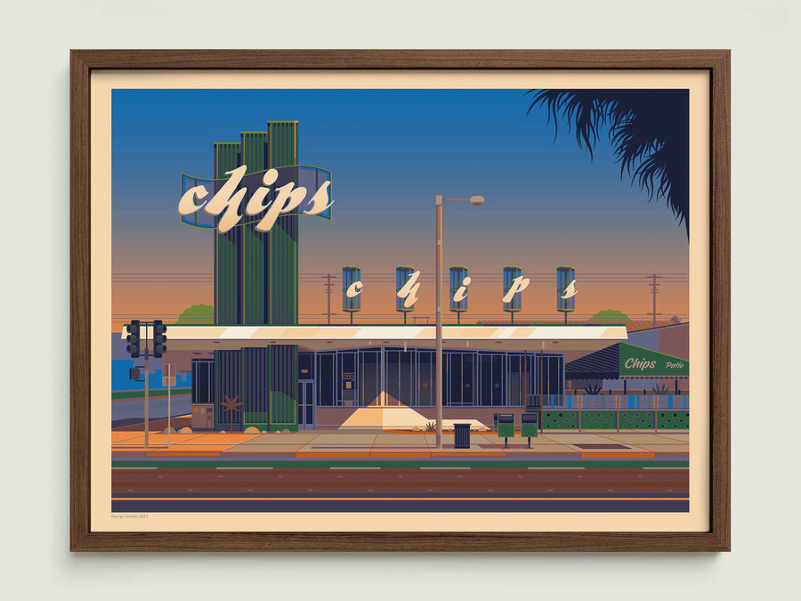 Chips Restaurant – LA Art Print by George Townley